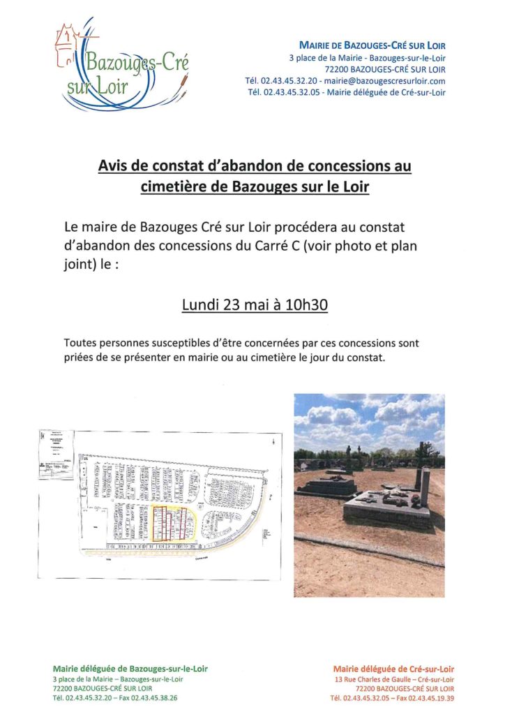 Constat d'abandon cimetière de Bazouges sur le Loir > Bazouges-Cré sur Loir