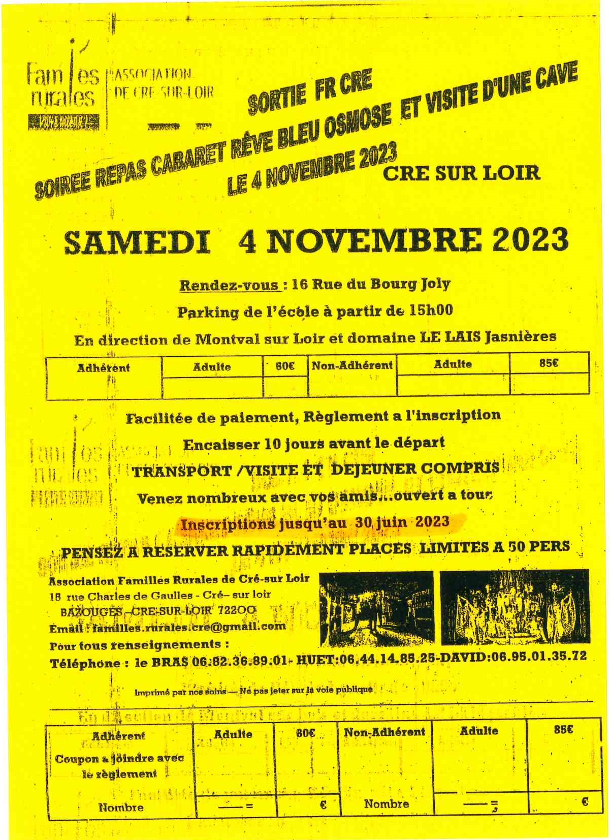Samedi 4 novembre 2023 : voyage proposé par Familles Rurales de Cré sur Loir > Bazouges-Cré sur Loir