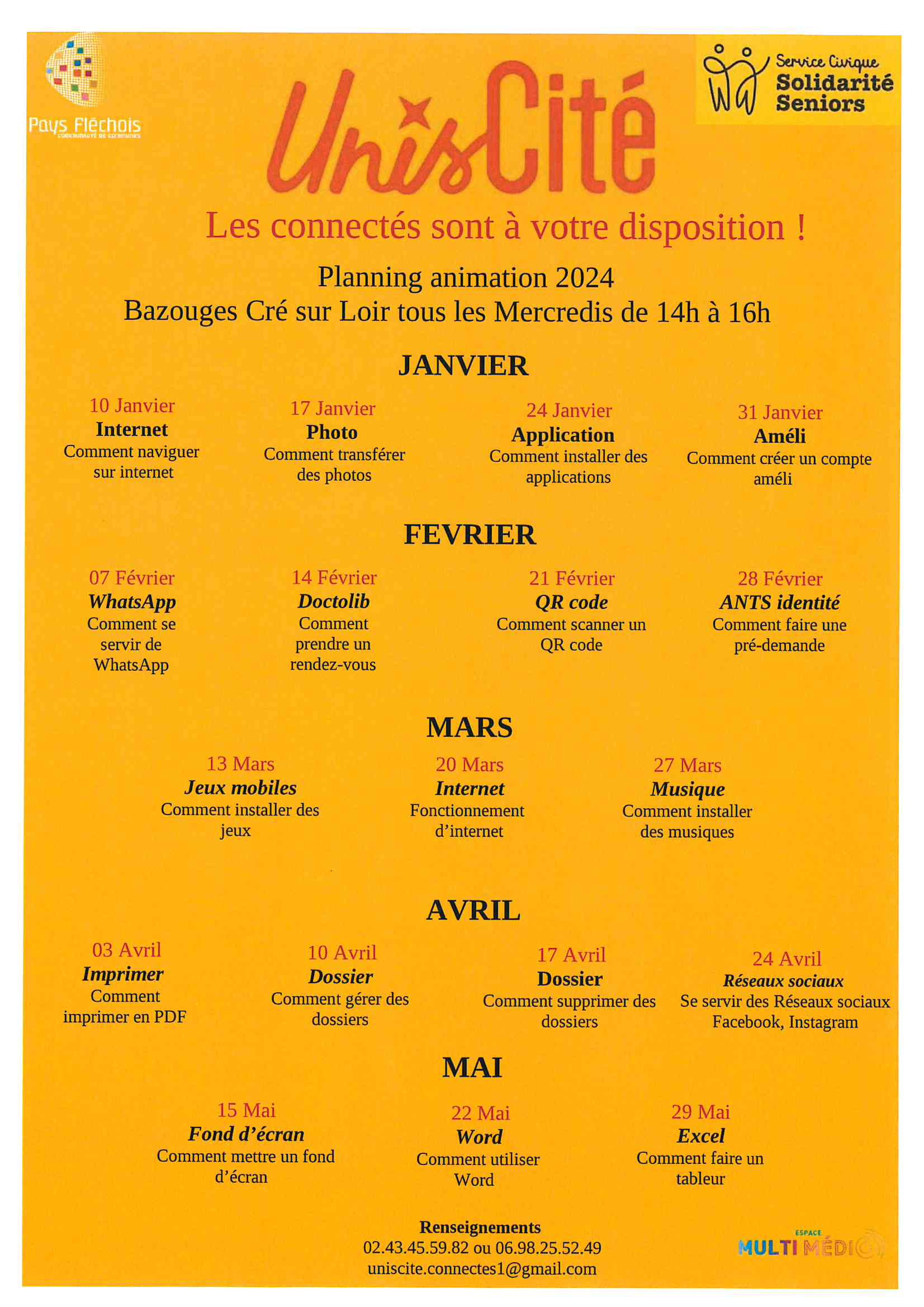 Le planning animation des connectés pour l'année 2024 > Bazouges-Cré sur Loir